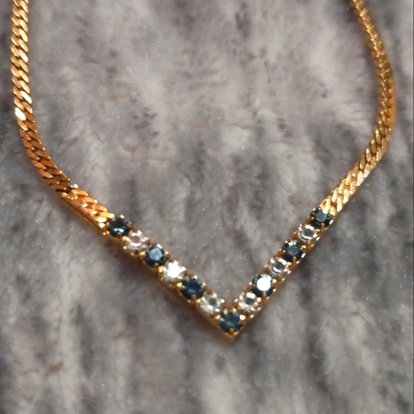 Avon | Jewelry | Vintage Avon Gold Necklace With Dark Blue And White ...